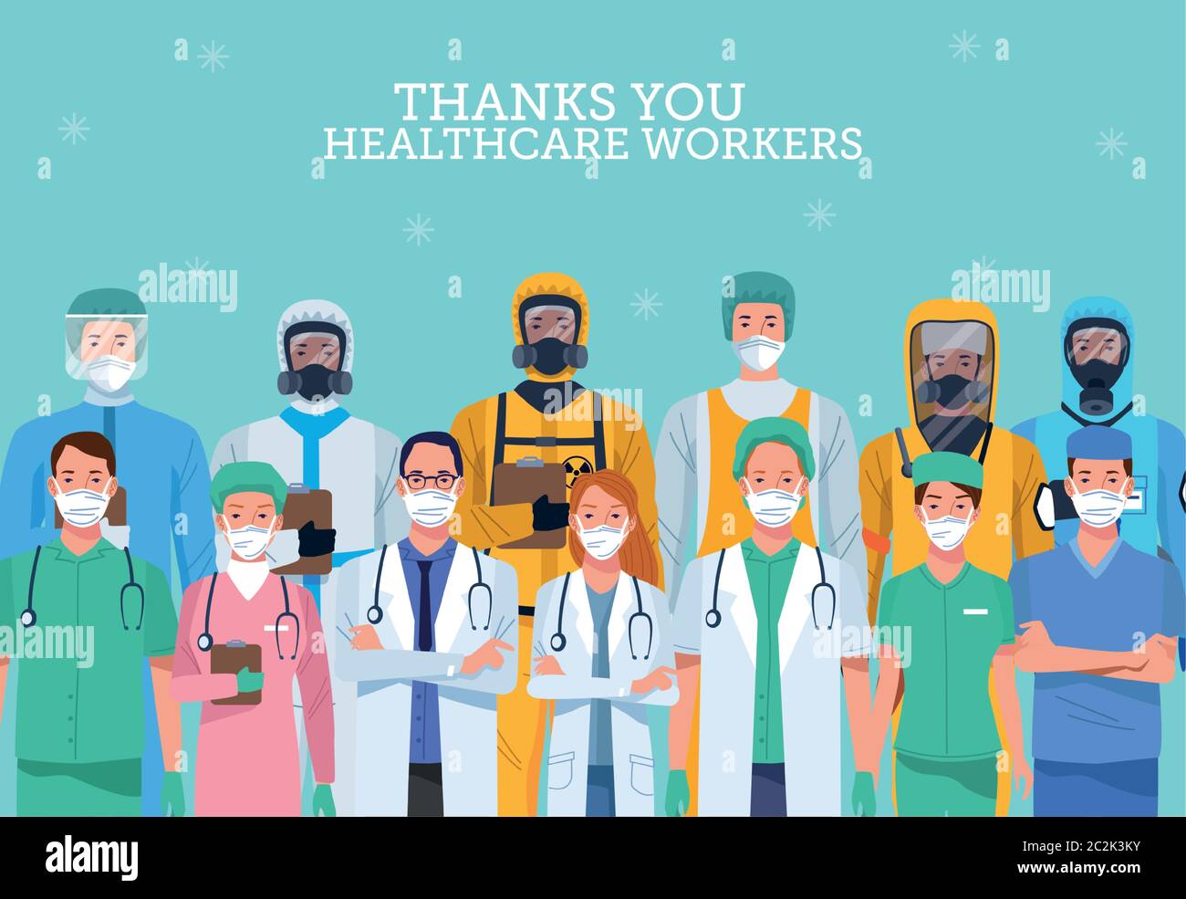 group of healthcare workers characters with thank you message vector ...