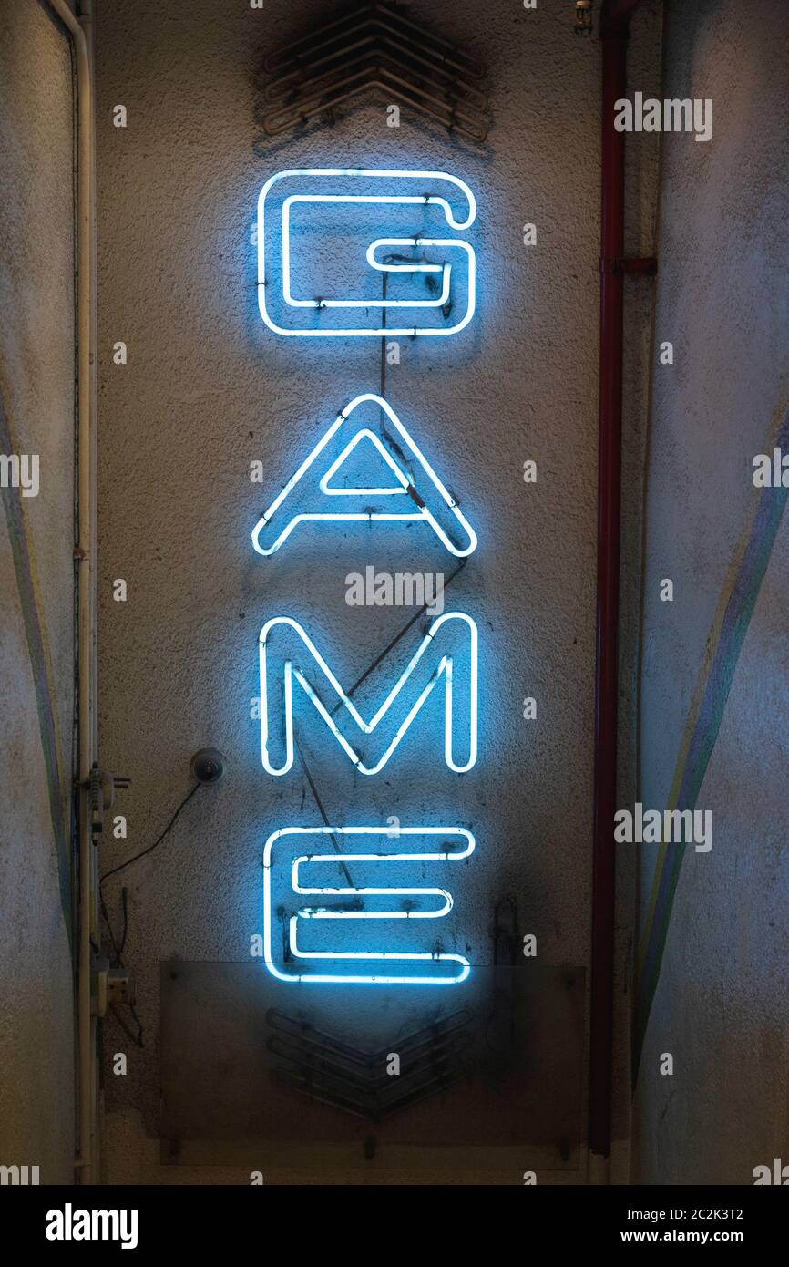 Game Big Neons Sign Light at Wall Stock Photo - Alamy