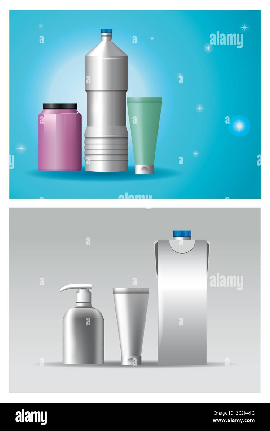 set of materials and styles bottles products vector illustration design ...
