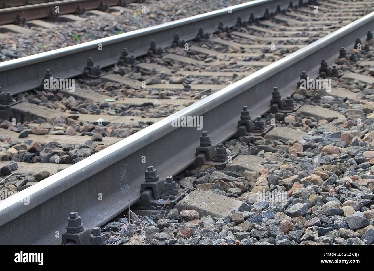 Steel rails and sleepers on the railway Stock Photo - Alamy