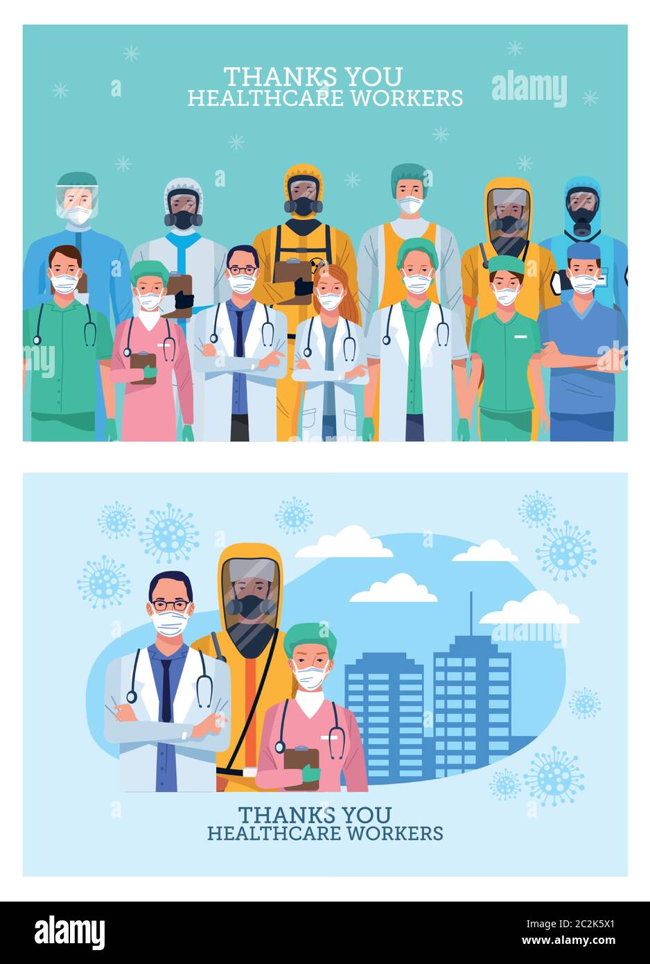 group of healthcare workers characters with thank you message vector ...