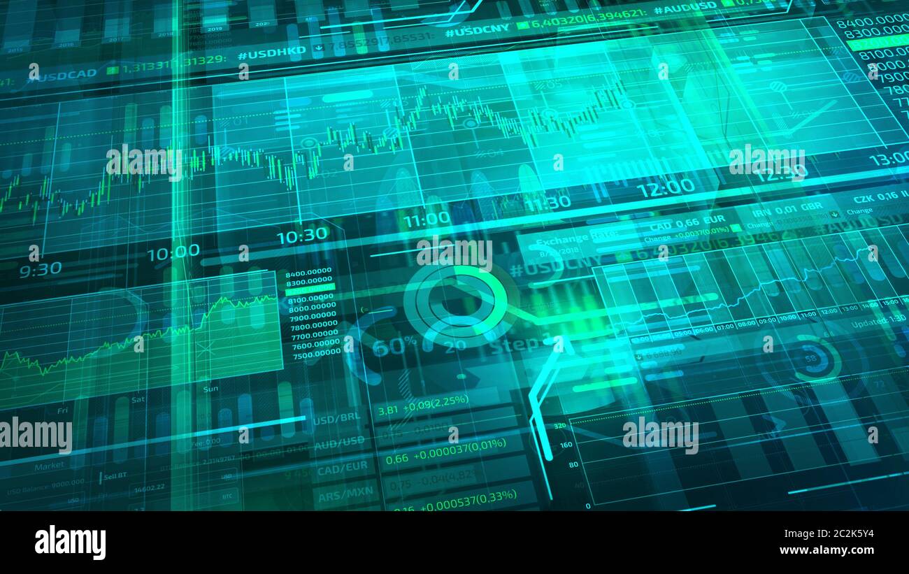Cyan background with a lot of stock trading data Stock Photo - Alamy