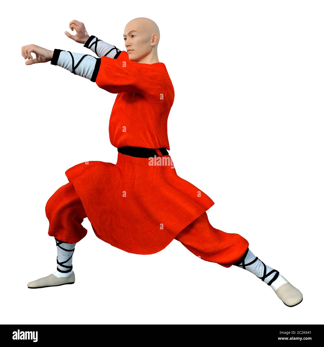 3D rendering of a shaolin monk exercising isolated on white background ...