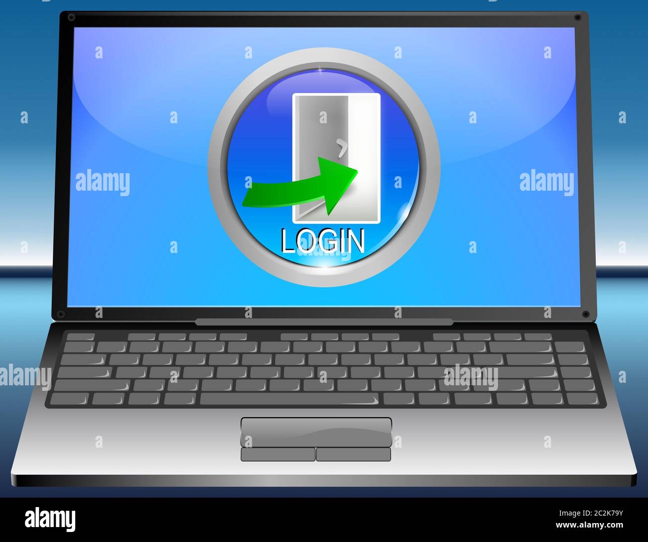 Laptop Computer with Login Screen on blue desktop - 3D illustration ...