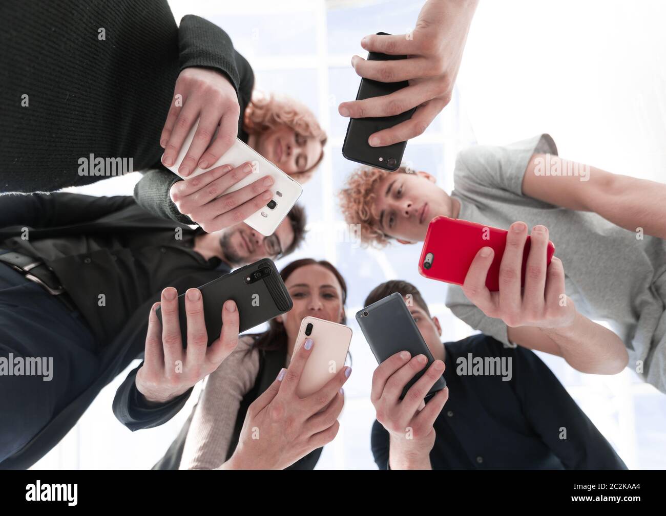 Bottom view woman using mobile hi-res stock photography and images - Alamy