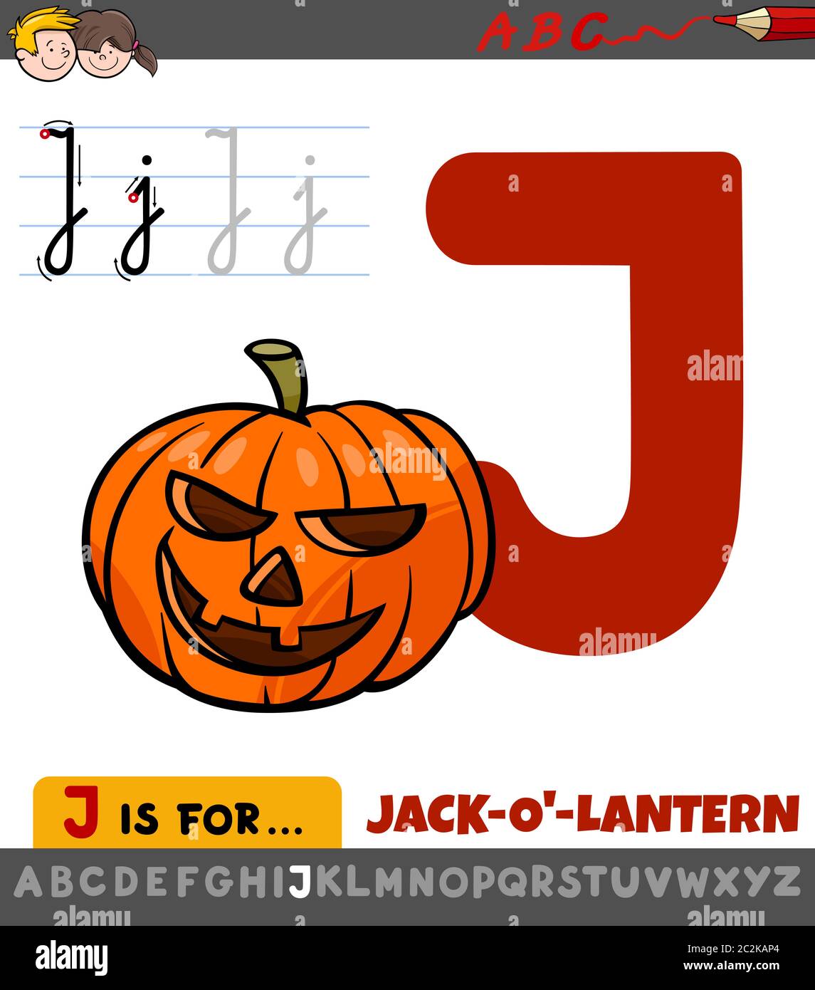 letter J worksheet with cartoon jack-o'-lantern Stock Photo - Alamy