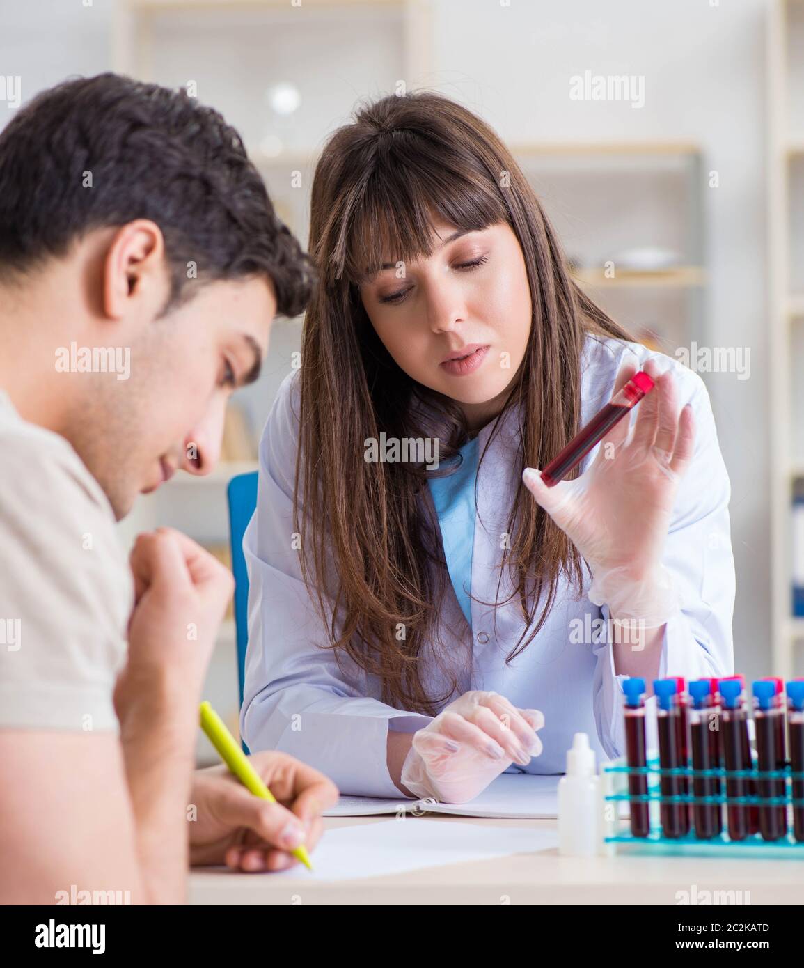 The patient during blood test sampling procedure taken for analysis ...