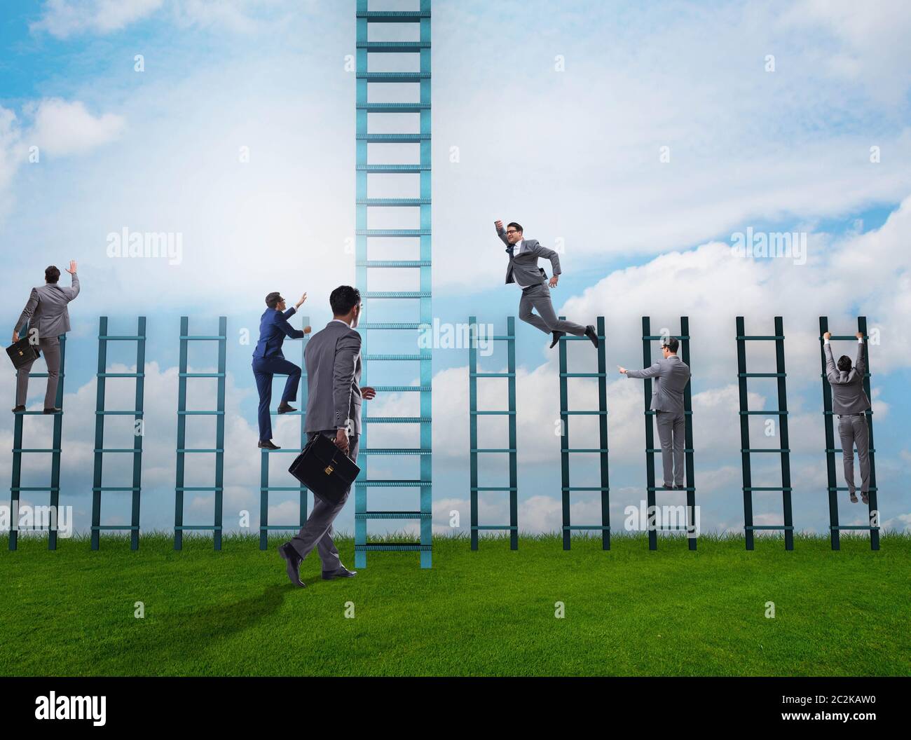 The competition concept with businessman beating competitors Stock ...