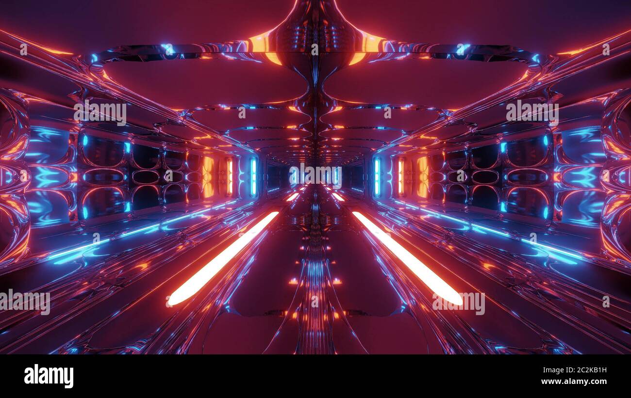 futuristic scifi fantasy alien hangar tunnel corridor with hot metal 3d ...