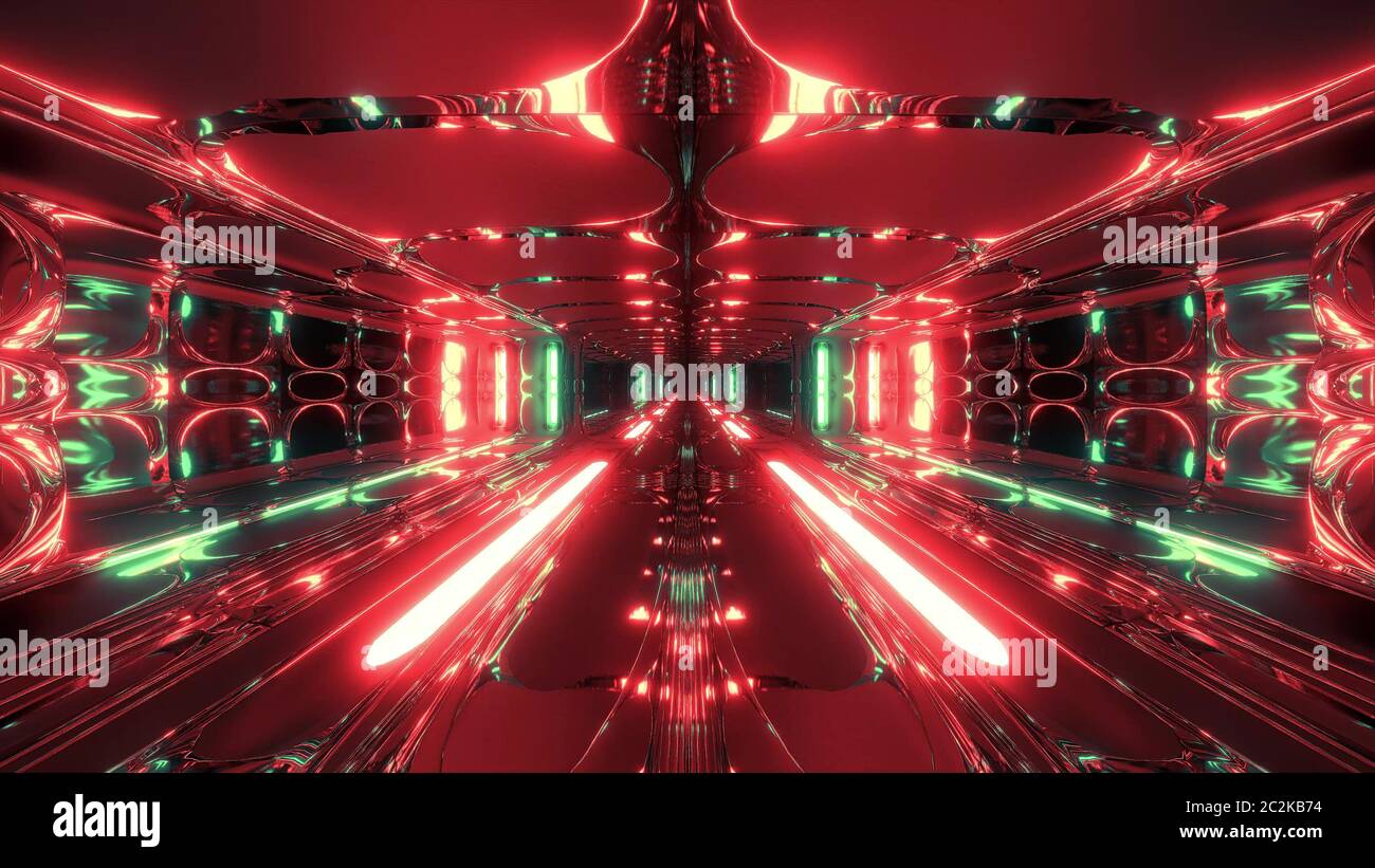 futuristic scifi fantasy alien hangar tunnel corridor with hot metal 3d ...