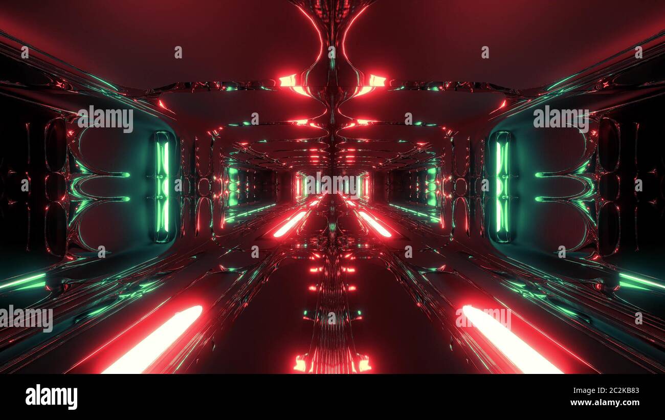 futuristic scifi fantasy alien hangar tunnel corridor with hot metal 3d ...