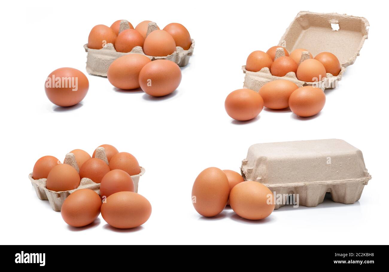 Egg in paper box isolated in white background. Eggs in carton. Green ...