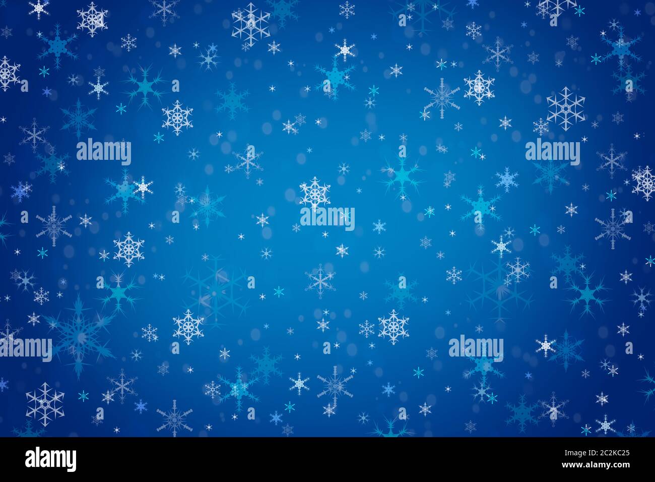 Abstract dark indigo blue Christmas holiday winter background of falling snow bokeh and ...