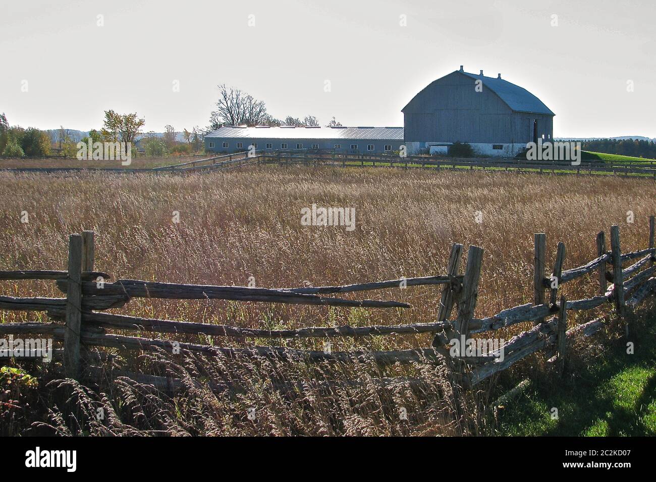 Barn House in the agriculture field with the fence Stock Photo - Alamy
