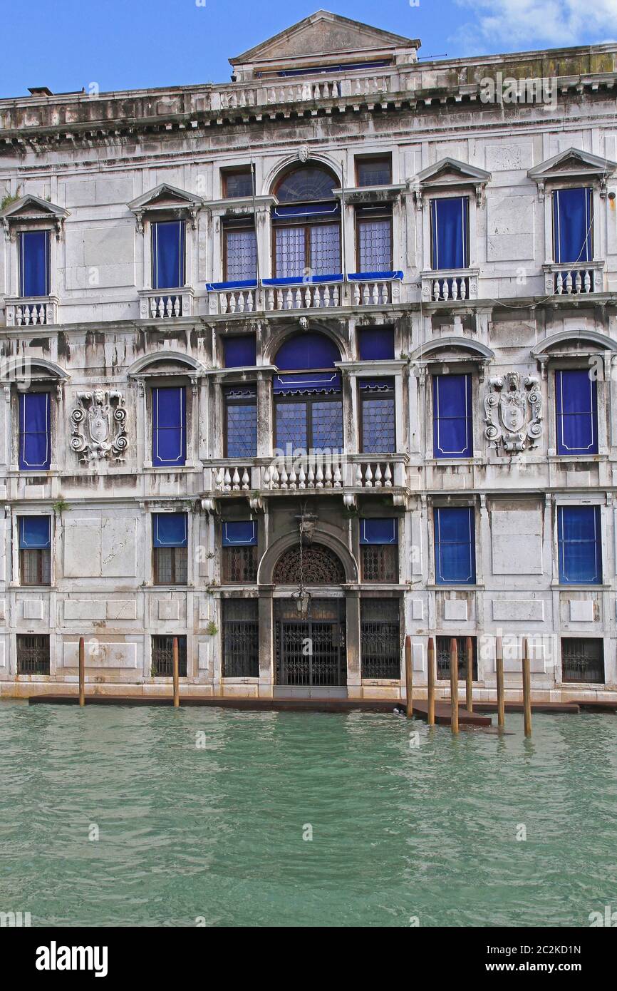 Traditonal Venetian Villa With Blue Windows Decor in Venice Stock Photo ...