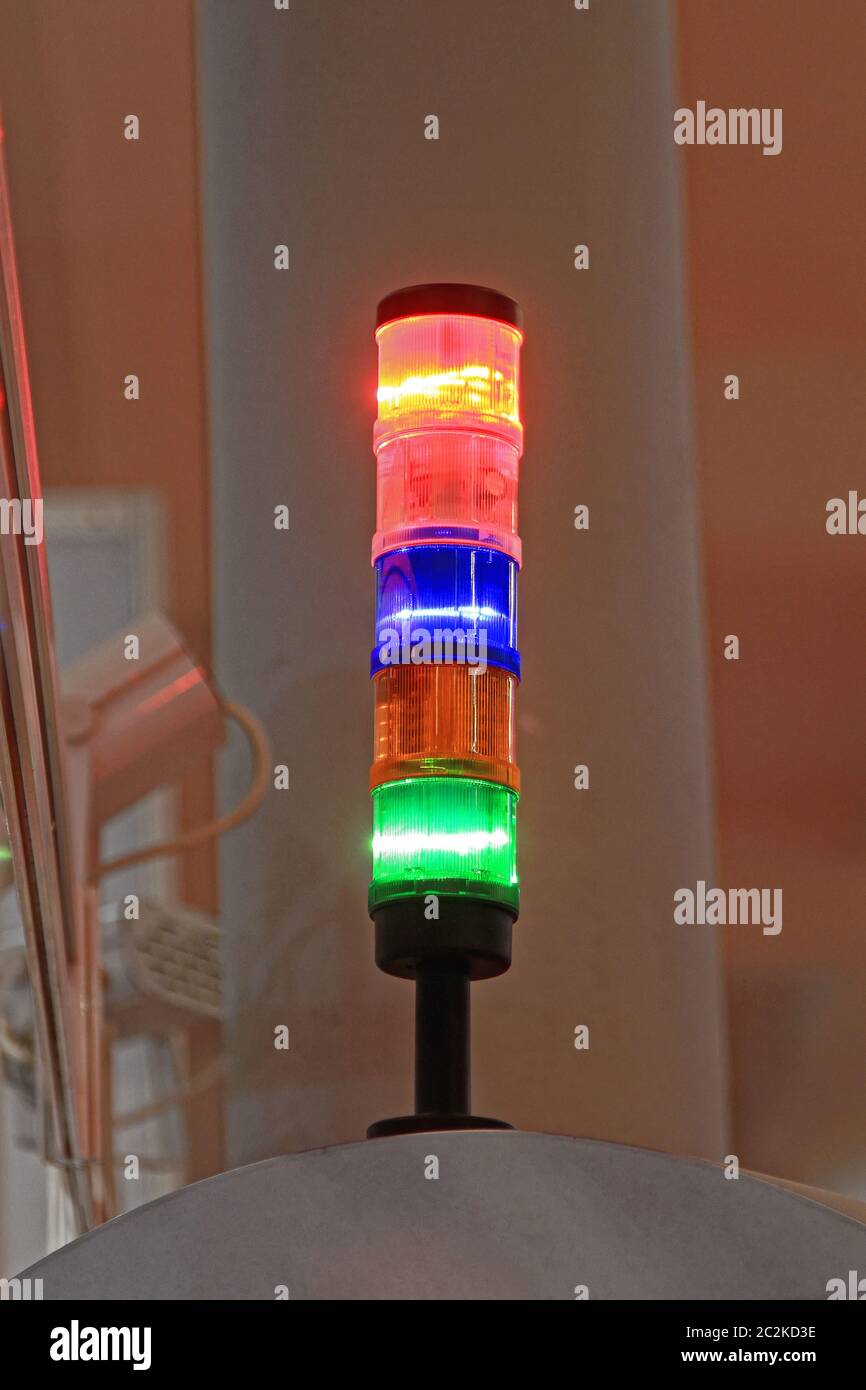 Signal Tower Stack Light at Machine in Factory Stock Photo - Alamy