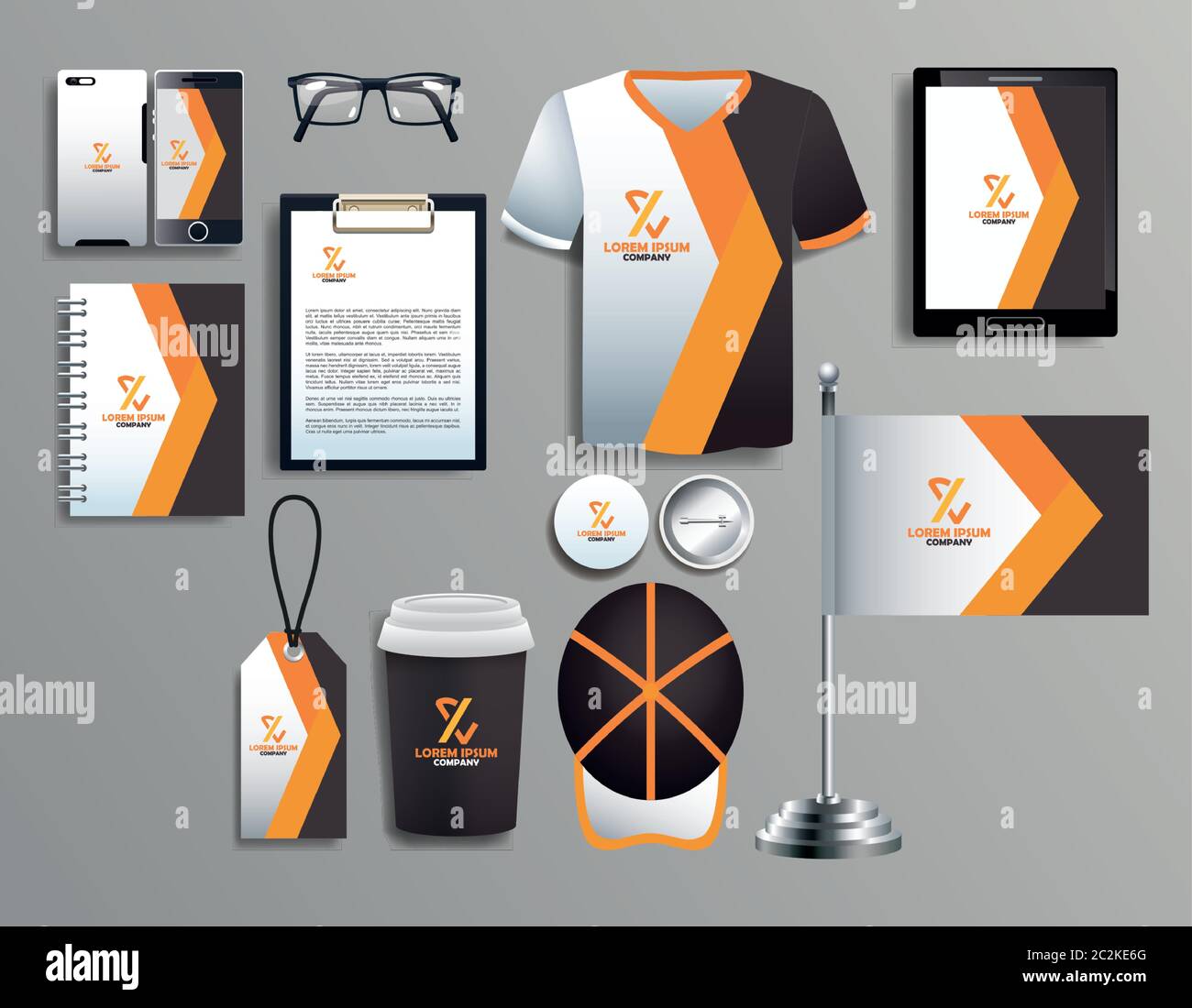 set of brown elements with stationery templates vector illustration ...