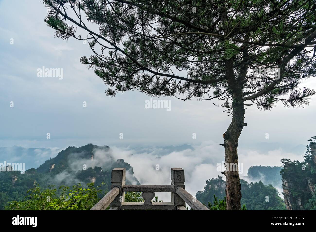 Stone barrier in the scenic spot lookout viewing platform in the Tianzi ...