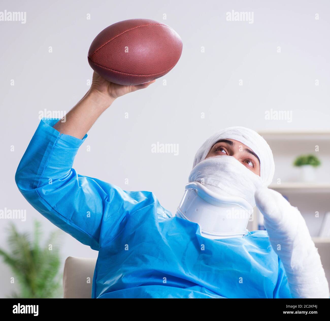 The injured american football player recovering in hospital Stock Photo ...
