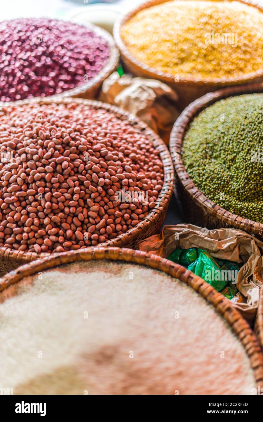 Dried food products sold on the street market in Hanoi, Vietnam Stock ...