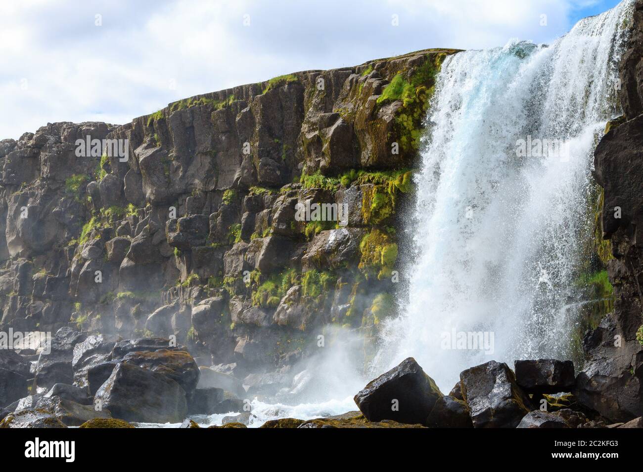Oxararfoss waterfall summer day view, Thingvellir, Iceland. Icelandic ...
