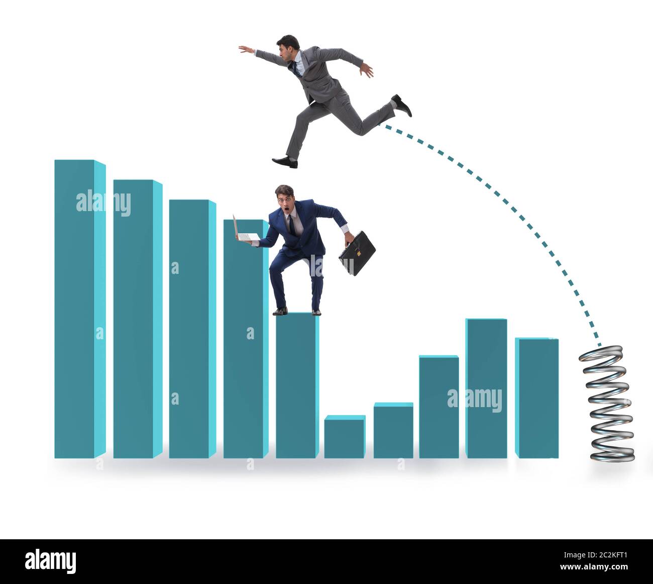 The businessman outperforming his competition jumping over Stock Photo ...