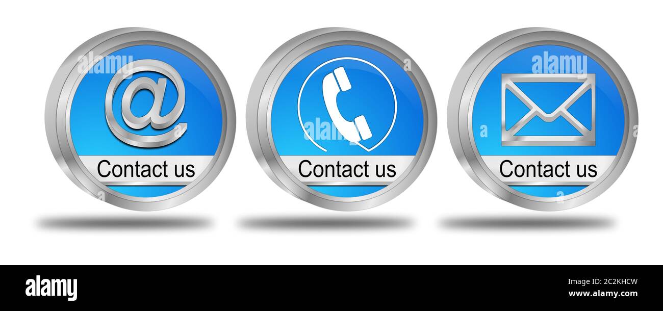 three blue Button contact us â€“ 3D illustration Stock Photo - Alamy