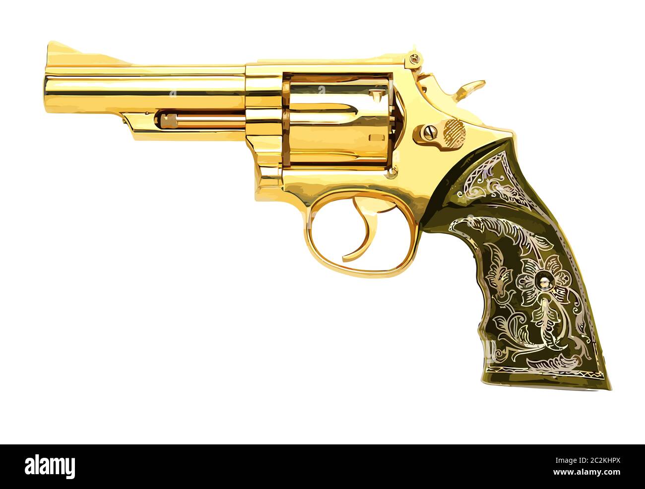 pistol revolver golden illustration crime gun violence Stock Photo - Alamy