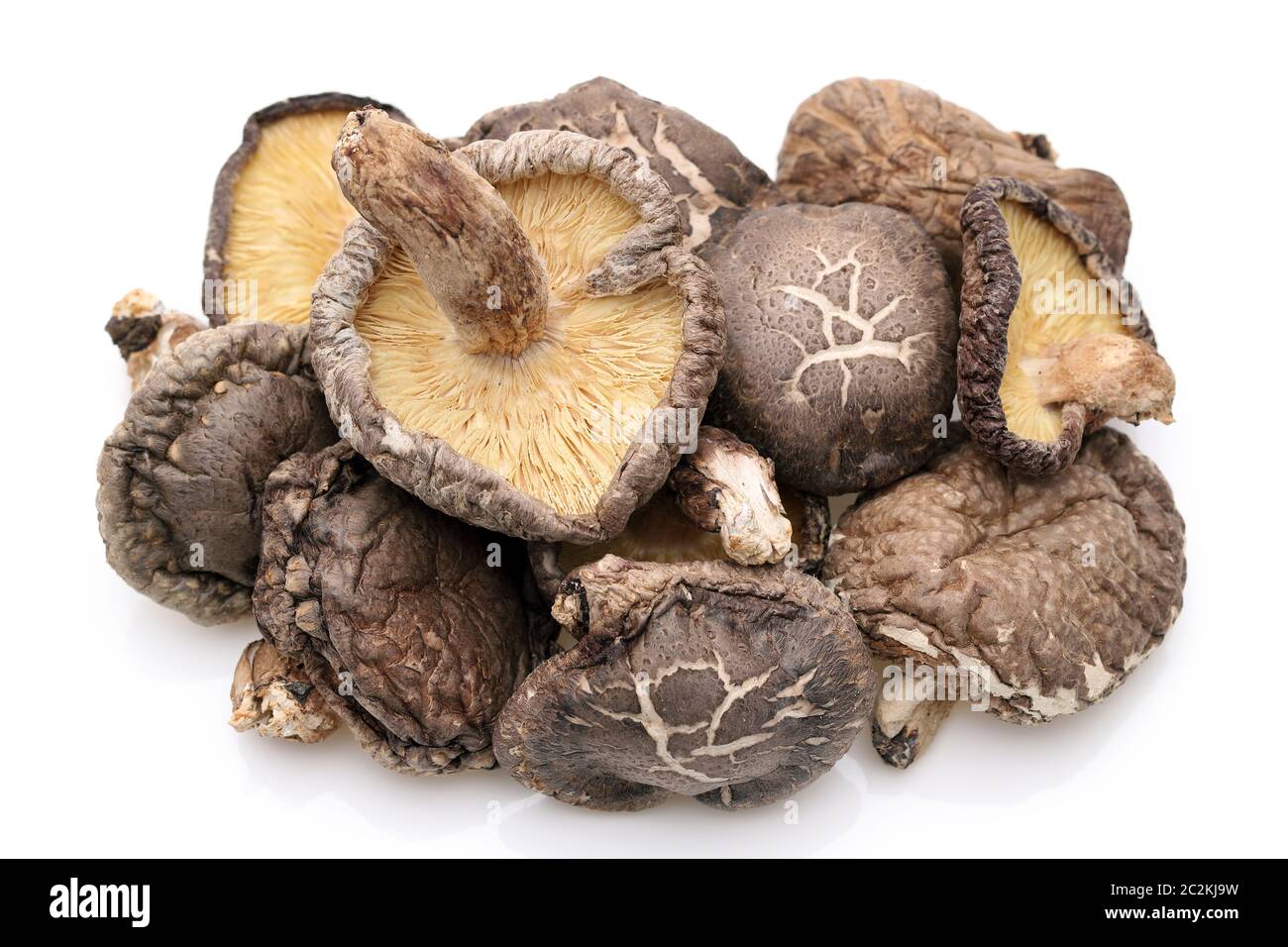 Japanese dried shiitake mushrooms on white background Stock Photo - Alamy