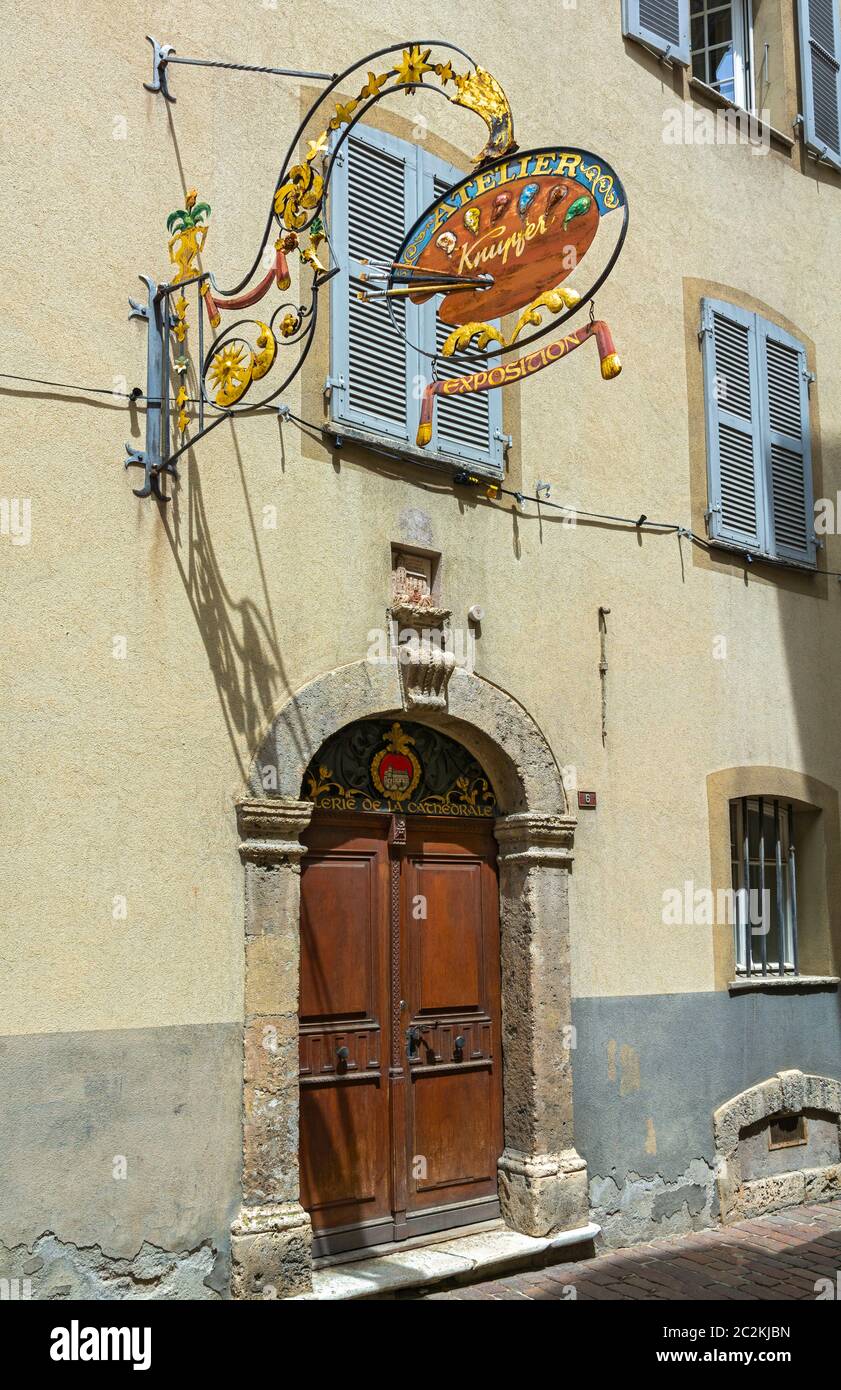 Switzerland, Valais Canton, Sion, Old Town, artist's studio and gallery ...