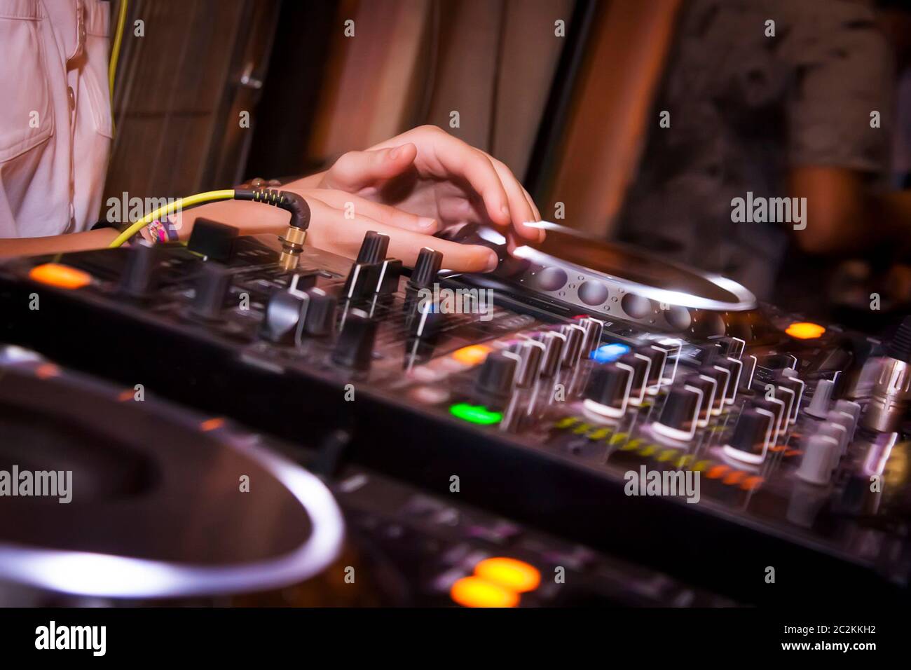 detail of a Console dj during a festival of electronic music Stock ...