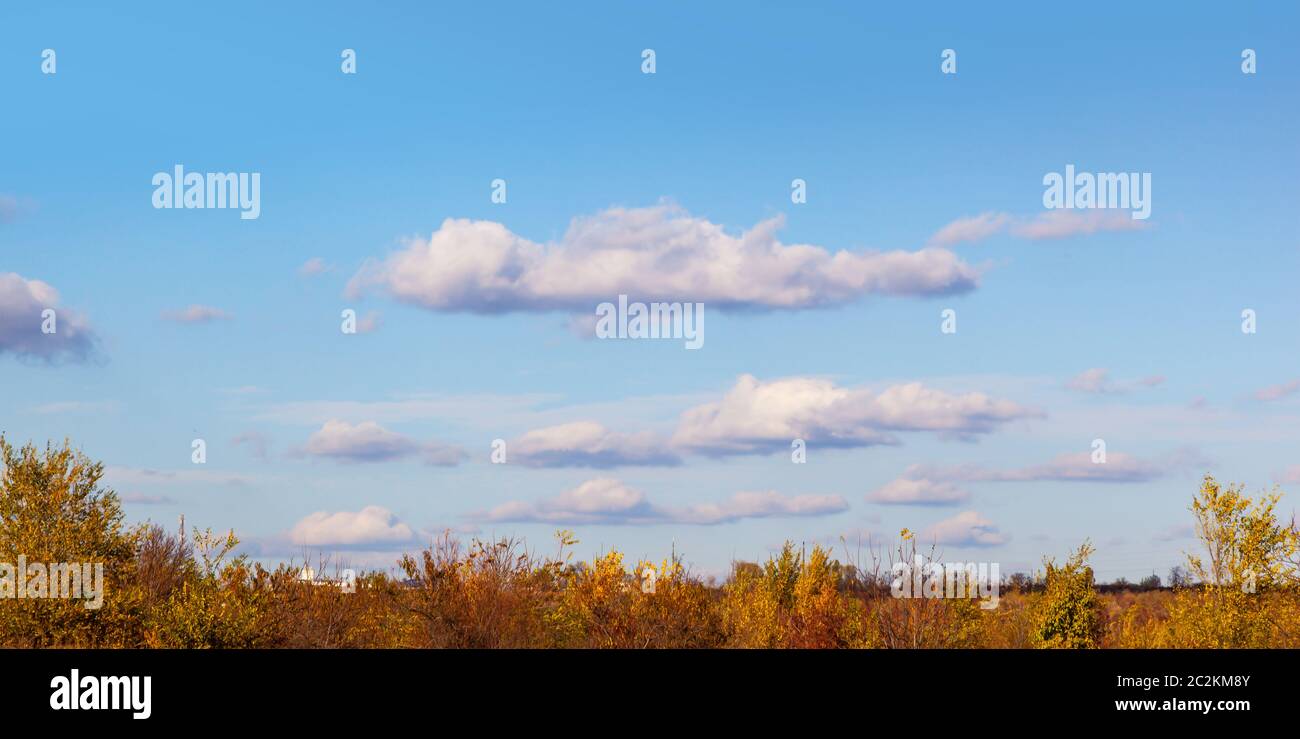 Blue sky with clouds Sunny autumn day autumn, forest landscape Stock ...