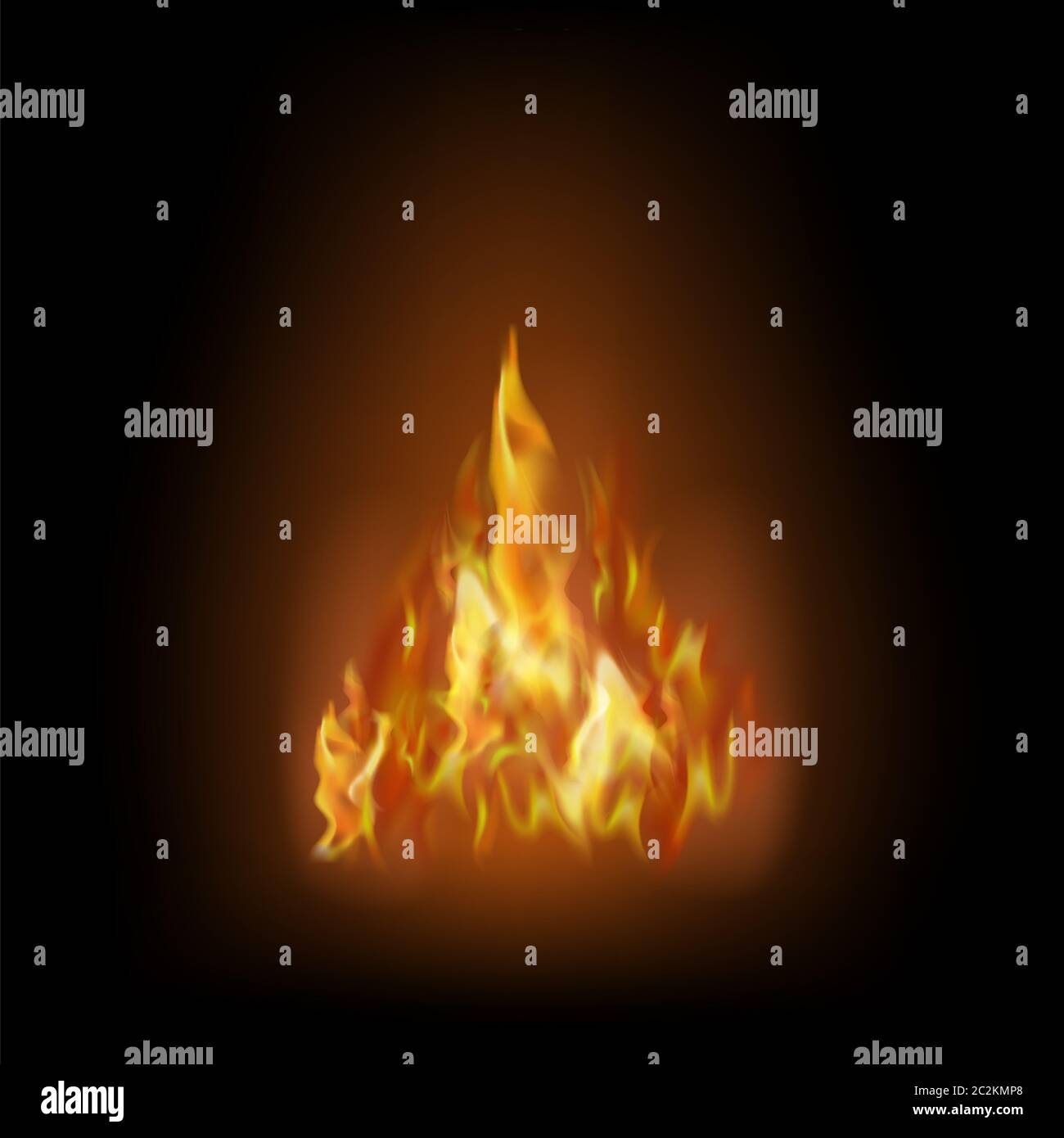 Flame Isolated over Black Background. Hot Red and Yellow Burning Fire ...