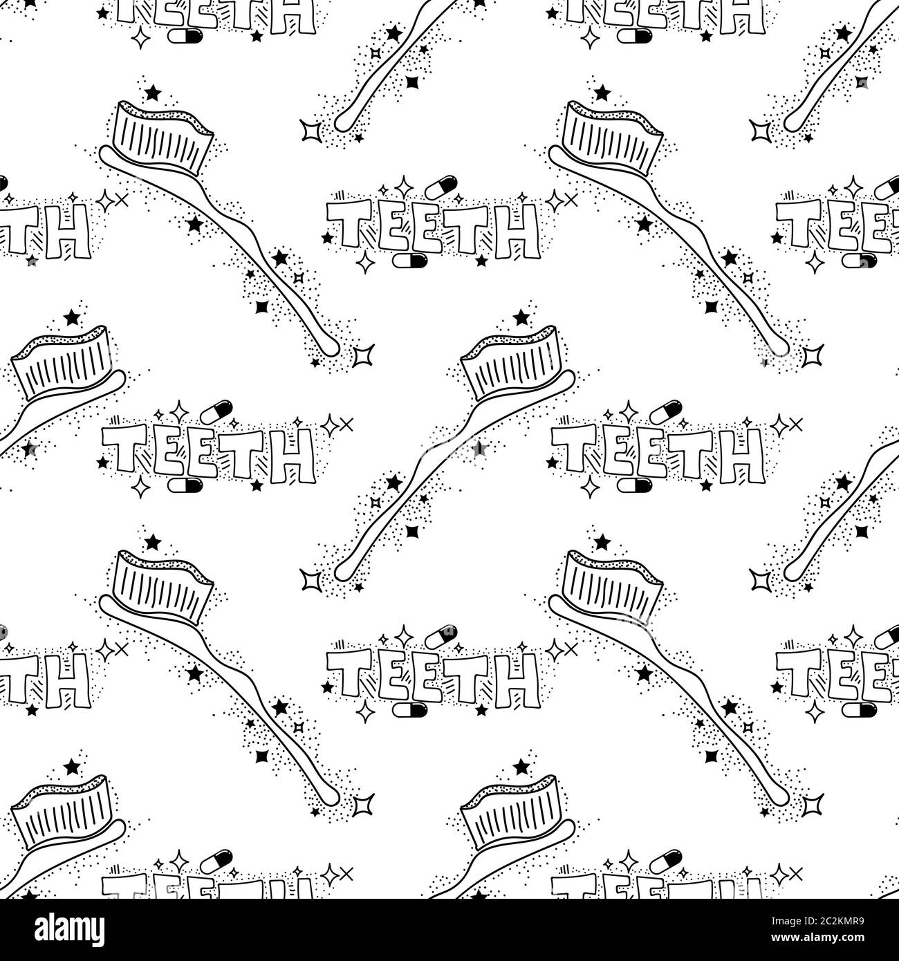 Doodle Medical Seamless Pattern with Toothbrush Isolated on White ...