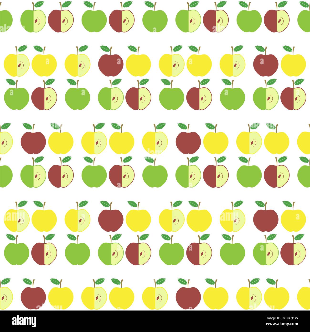 Cute Fresh Red and Yellow Green Apple Seamless Pattern on White ...