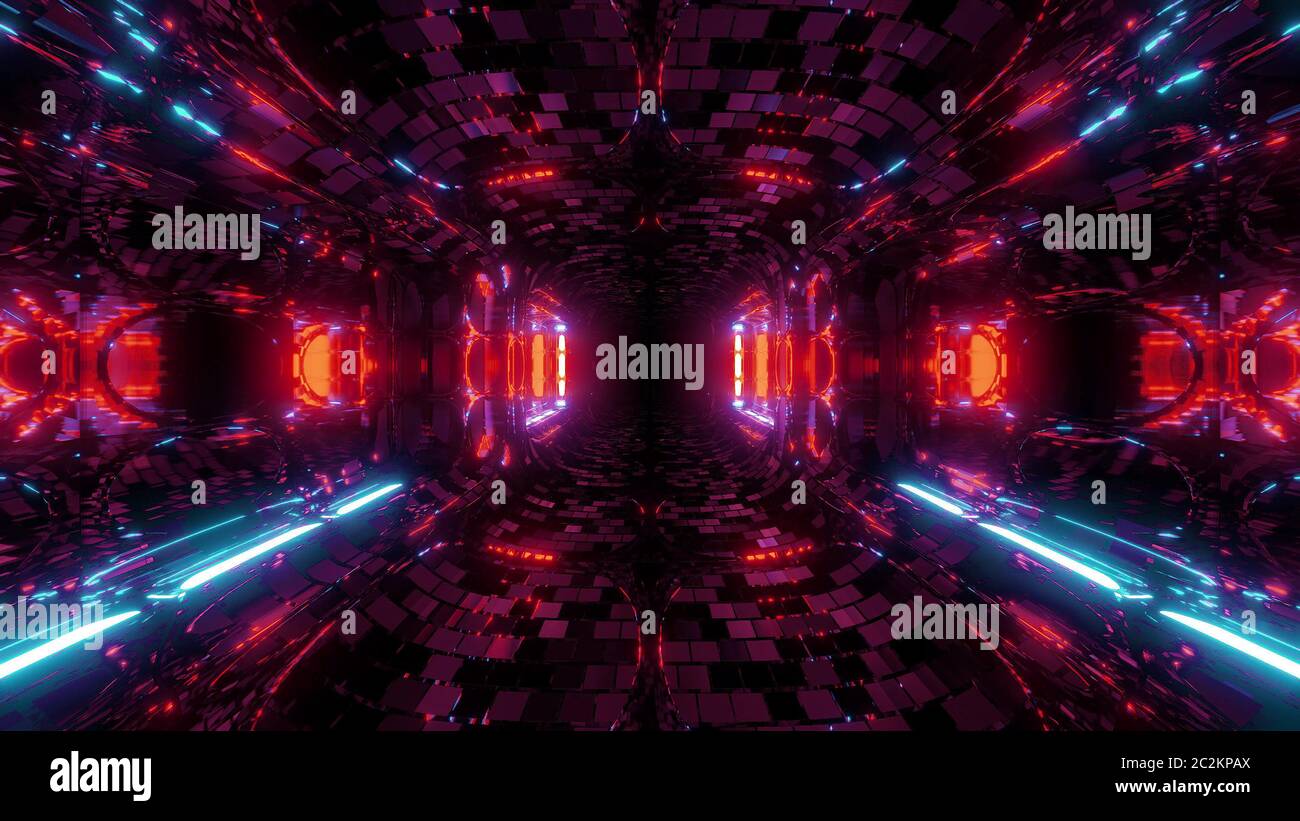 futuristic fantasy sci-fi tunnel corridor with electric reflection 3d ...