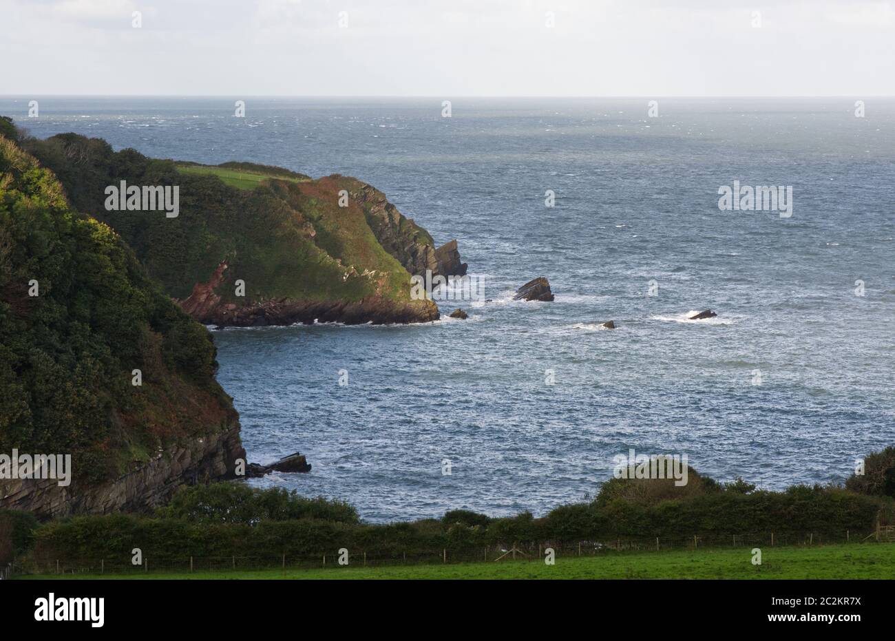 View across the Bristol Channel and Atlantic Ocean from cliffs near ...