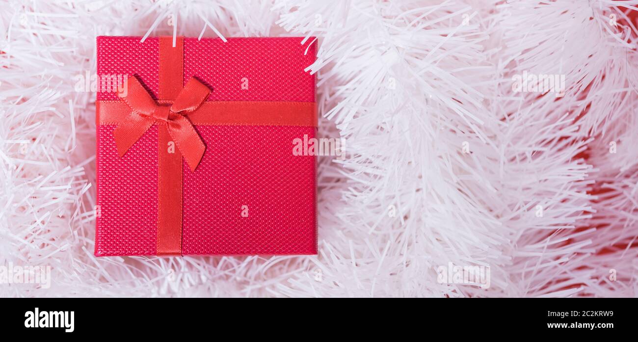 Top view close up Red gift box on white background Stock Photo - Alamy