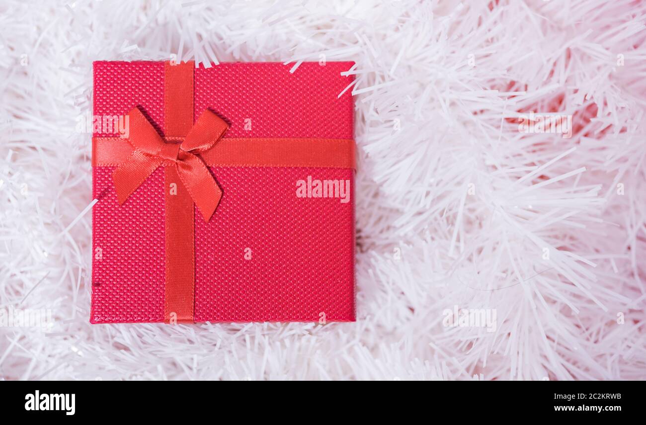 Top view close up Red gift box on white background Stock Photo - Alamy