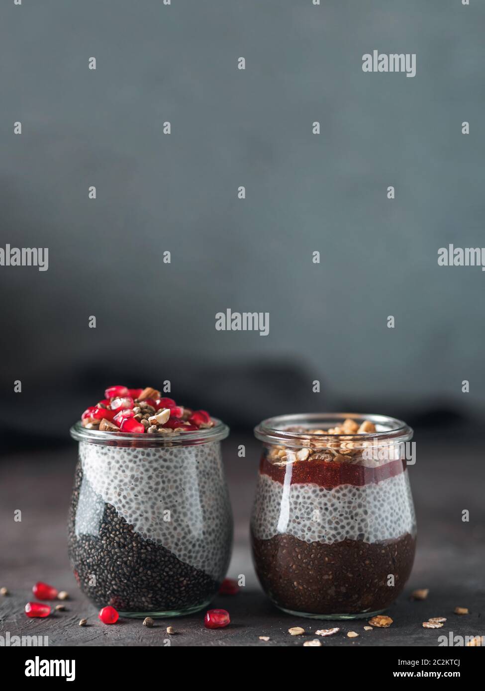 chia pudding set in different glass jars Stock Photo - Alamy