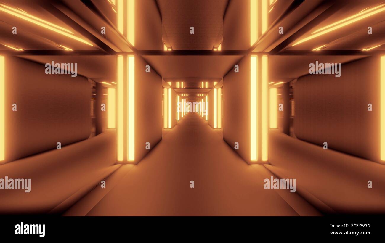 clean golden tunnel corridor with glass windows 3d illustration ...