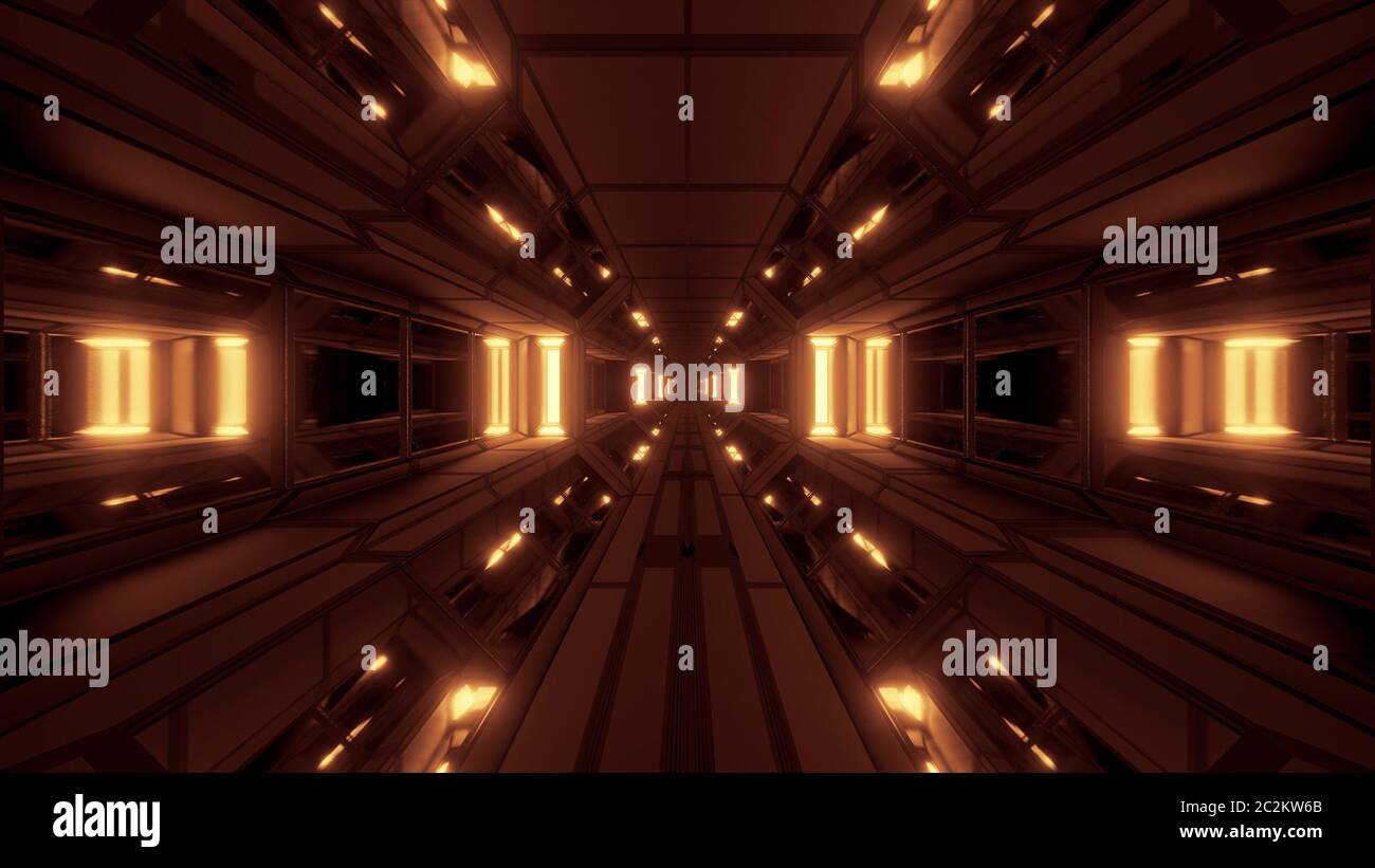 dark clean futuristic scifi space hangar tunnel corridor with cool ...