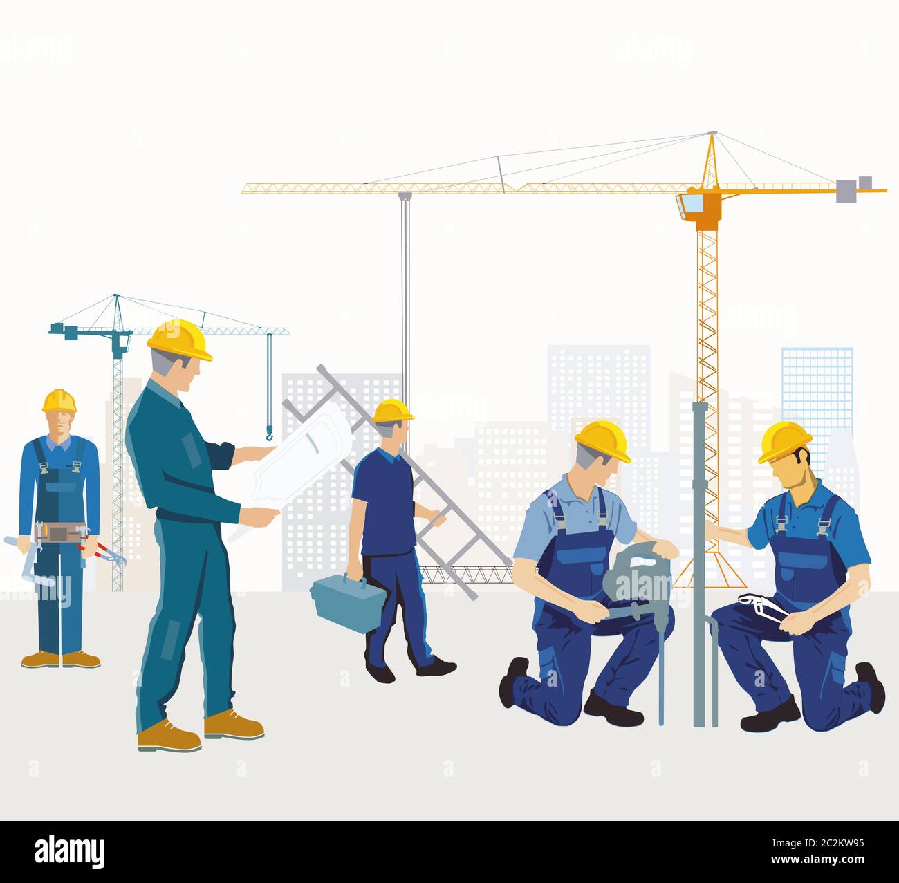 a group of craftsmen on the construction site while building Stock ...