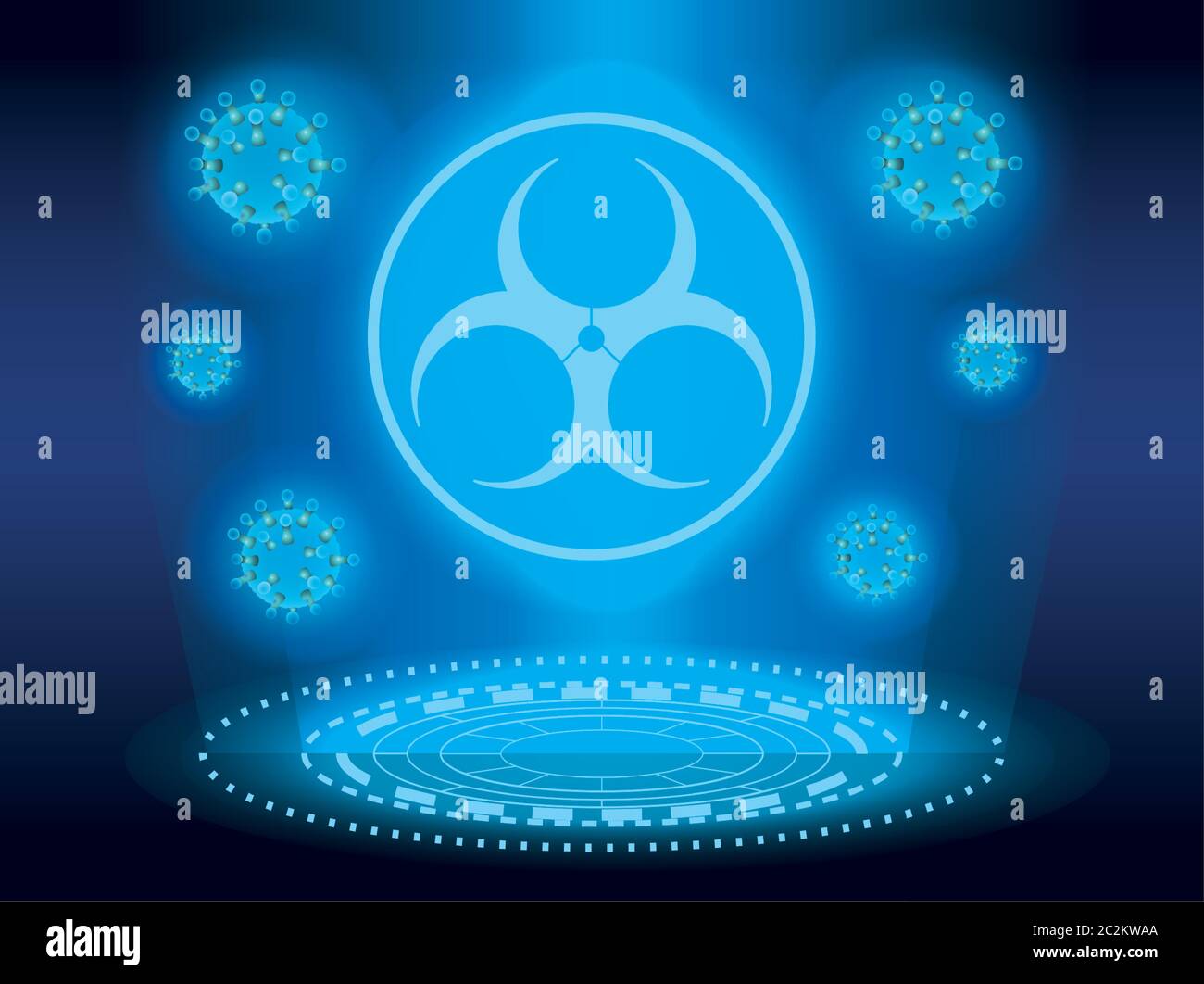 covid19 particles and biohazard caution signal futuristic lights vector ...