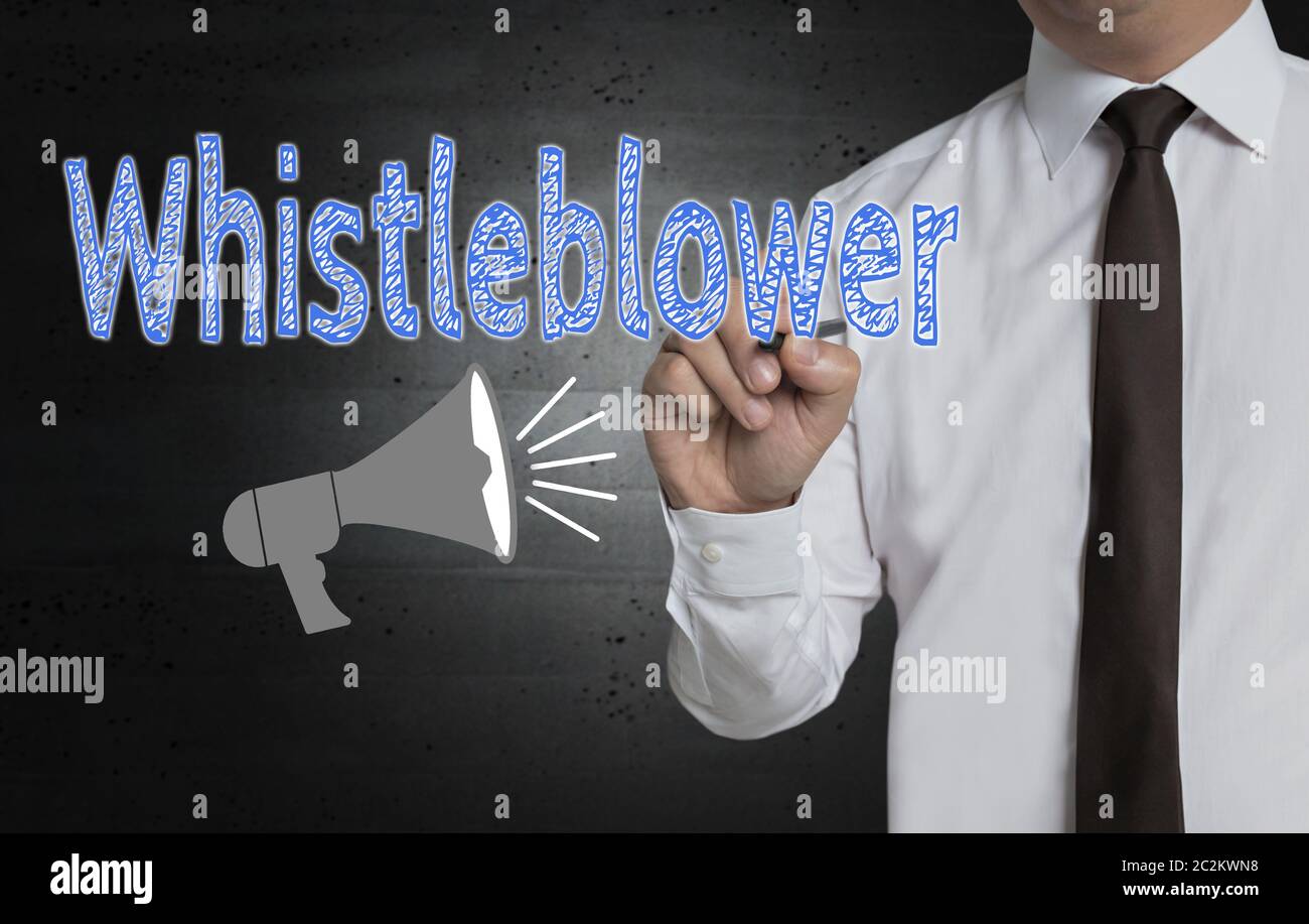 Whistleblower is written by businessman on screen Stock Photo - Alamy