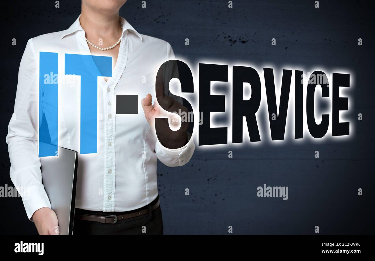 IT service touchscreen is shown by businesswoman Stock Photo - Alamy