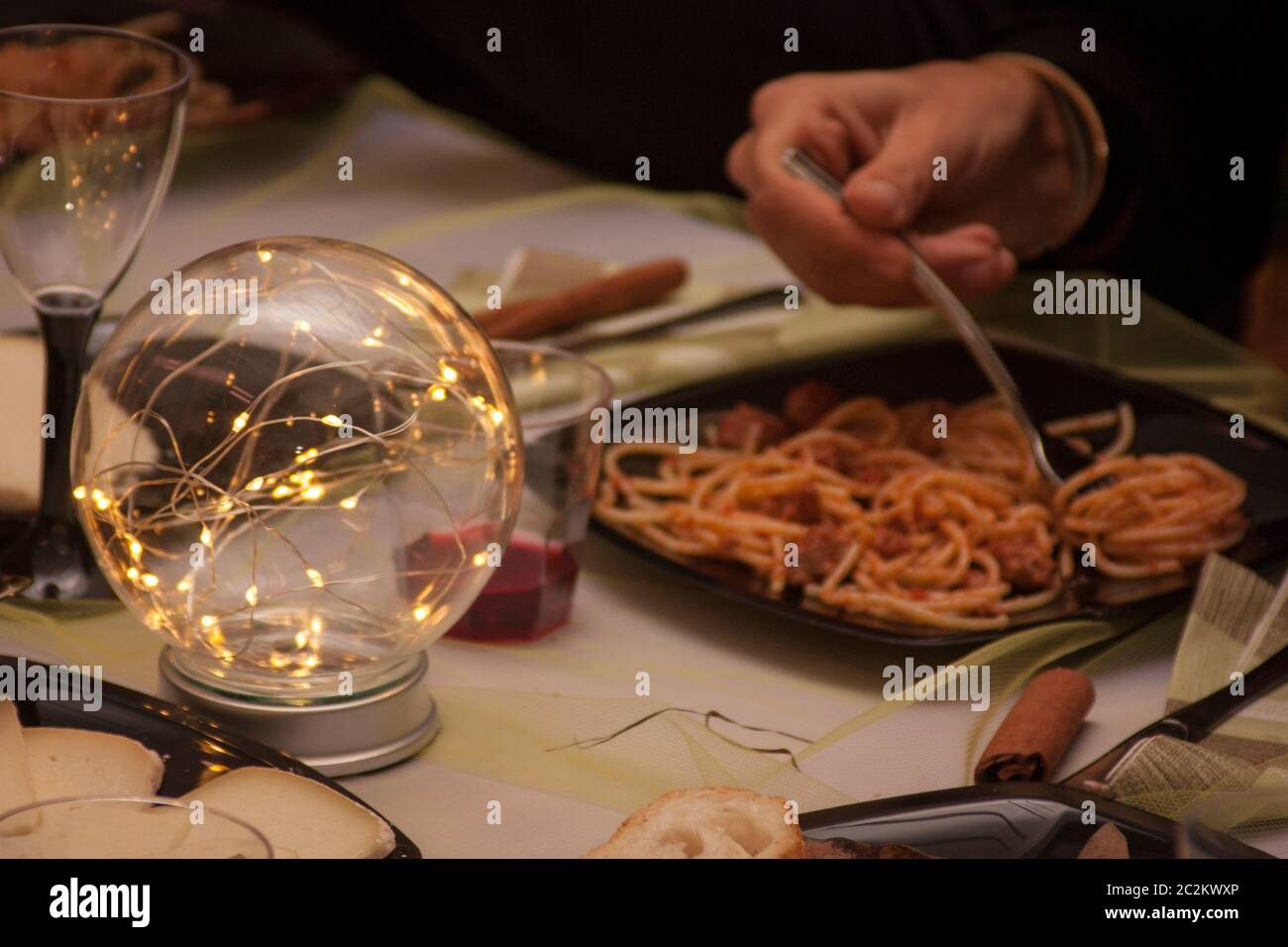 composition of led decoration at a table of a typical Italian ...