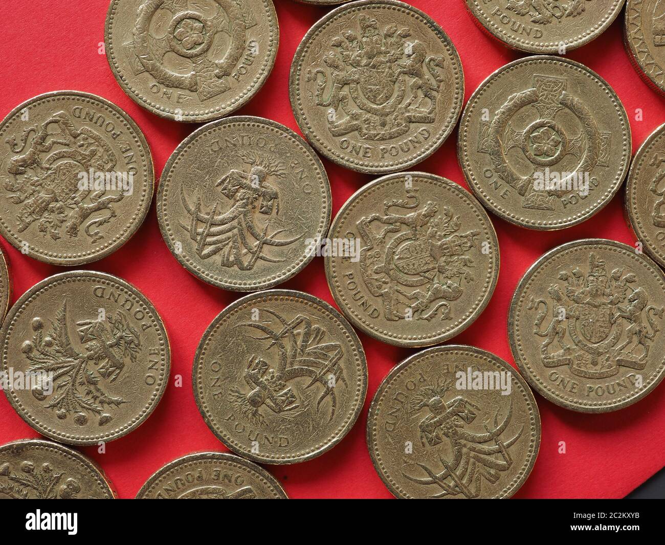 Pound coins money (GBP), currency of United Kingdom - One Pound coin ...