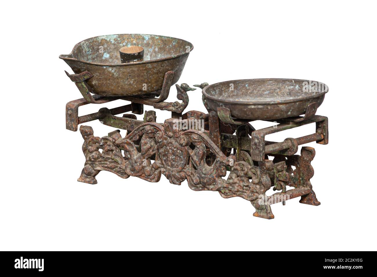 Ancient old scale. Old scales with cups isolated on white background ...