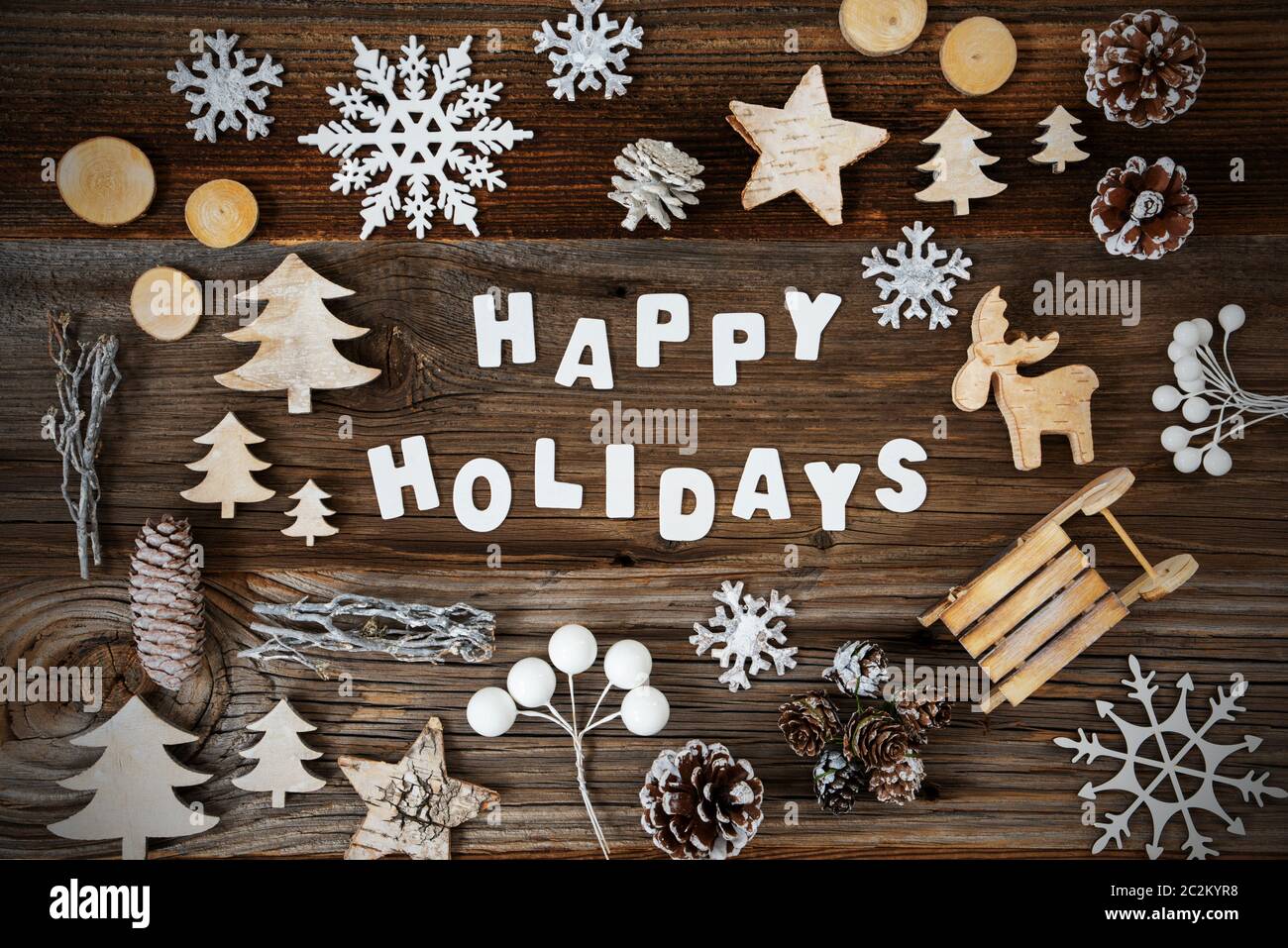 White Letters Building The Word Happy Holidays. Wooden Christmas ...